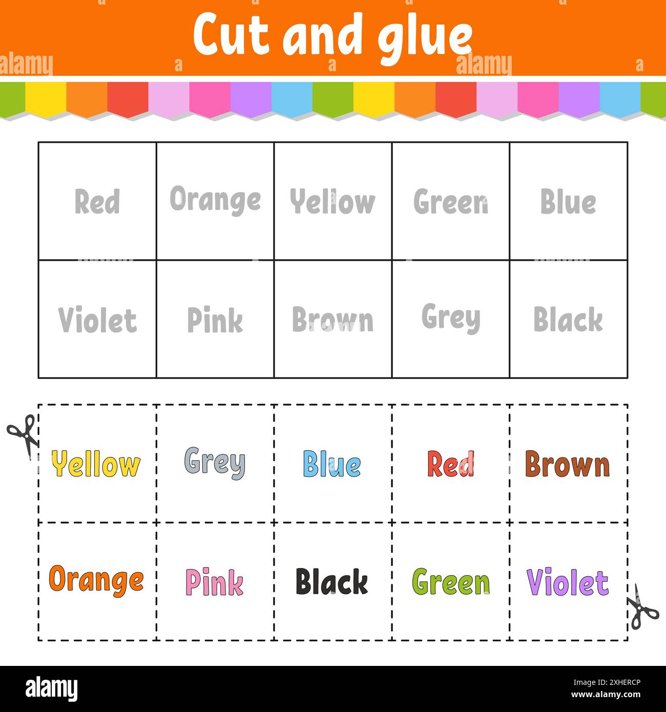 Cut and glue. Learning color games for preschool. Activity worksheet ...