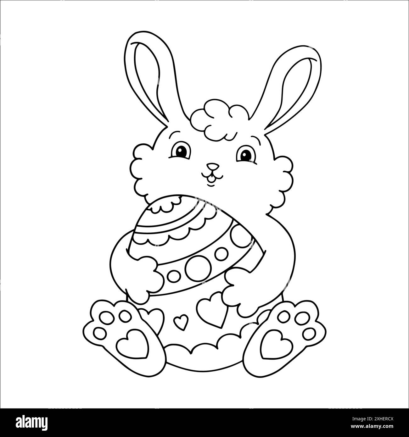 Easter rabbit with egg. Coloring book page for kids. Cartoon style ...