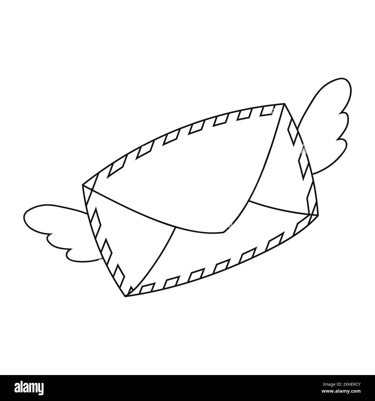 Flying open envelope with wings. Coloring book page for kids. Cartoon ...