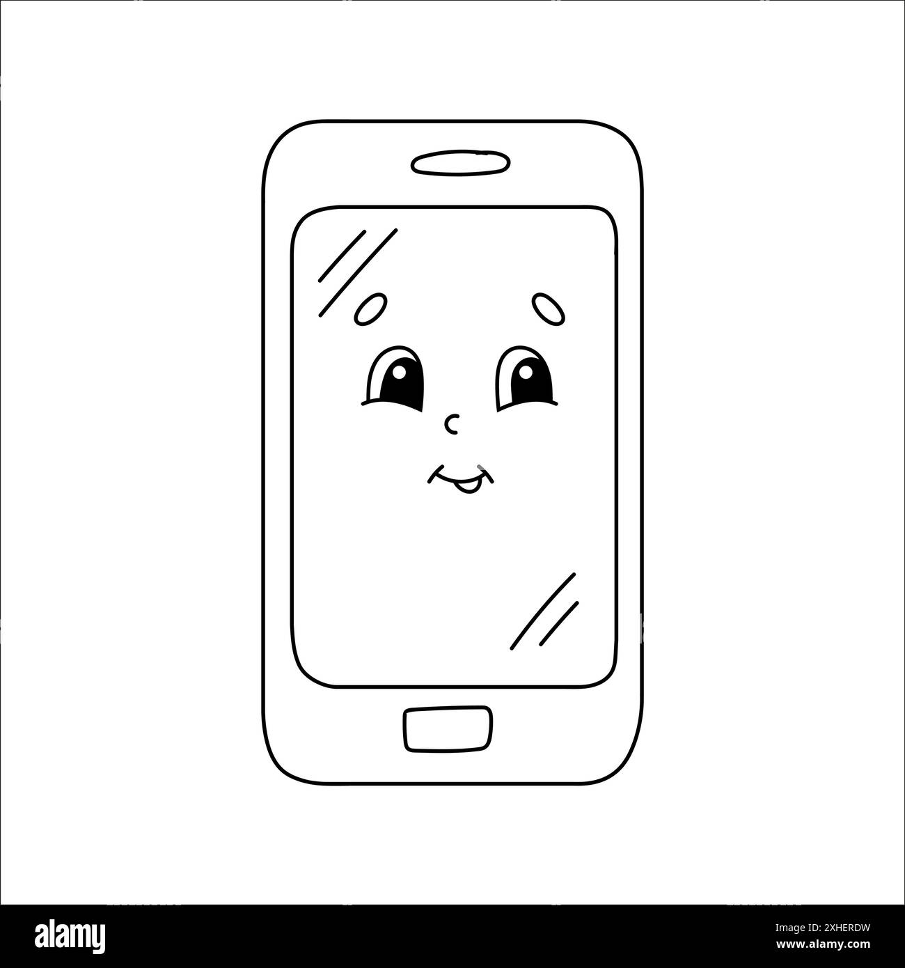 Mobile phone. Coloring book page for kids. Cartoon style. Vector ...
