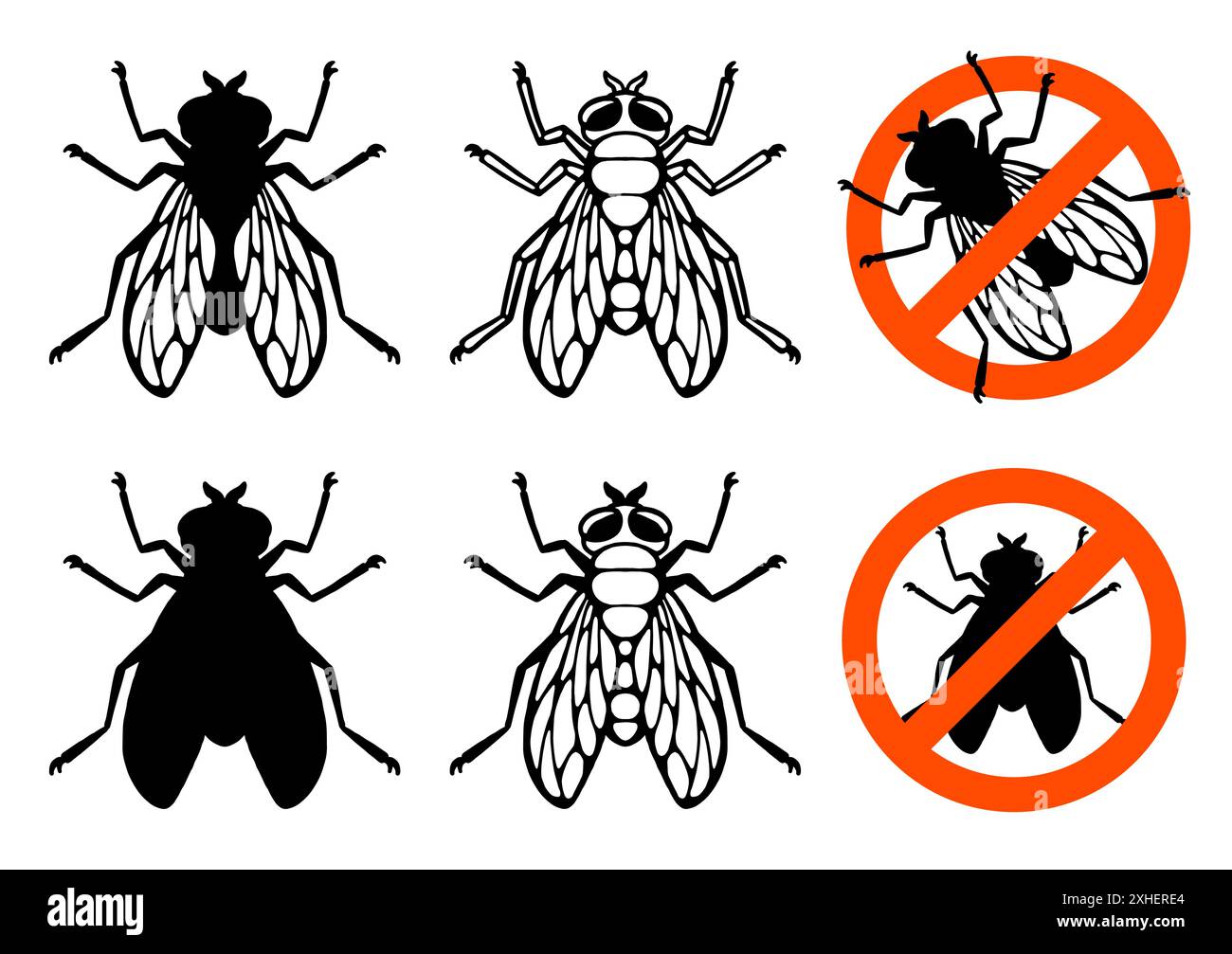 Fly insect. Prohibition sign. Outline silhouette. Design element ...