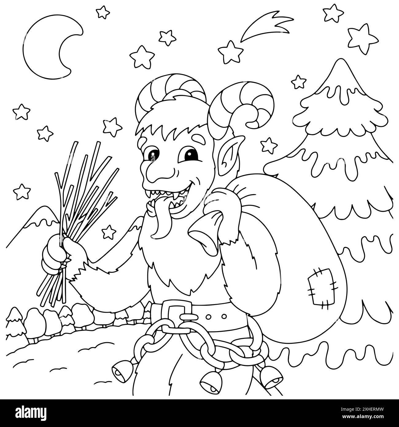 Christmas Krampus. Coloring book page for kids. Cartoon style character ...