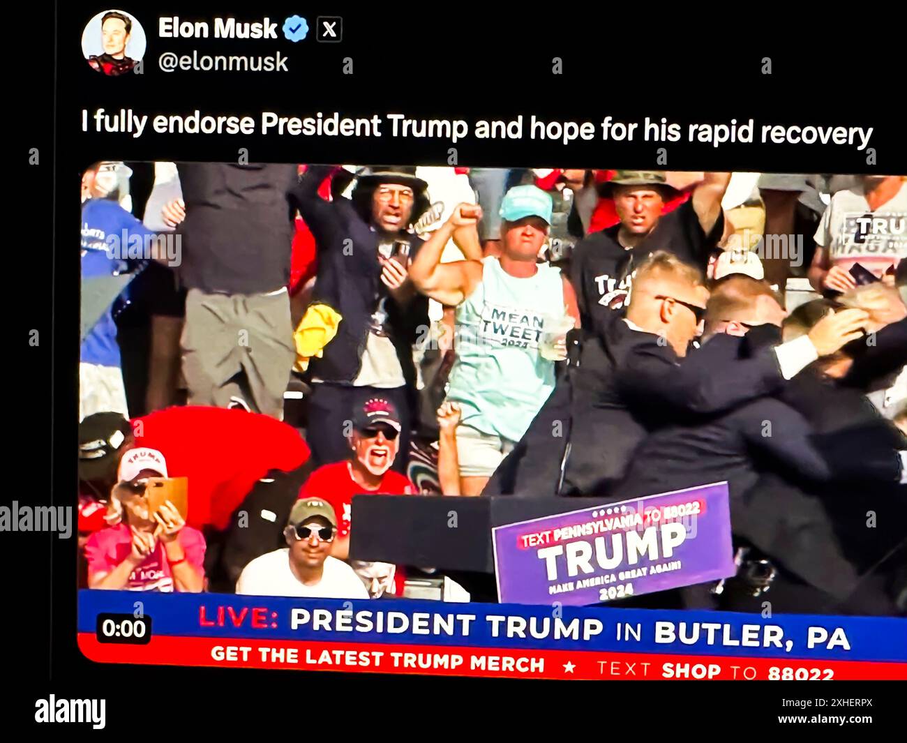 Butler, Pennsylvania, USA. 14th July, 2024. Elon Musk endorses Donald ...