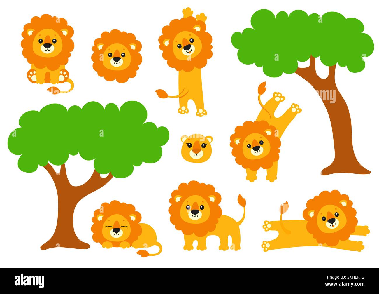 Cute lion set. Wild animal. Cartoon character. Colorful vector ...