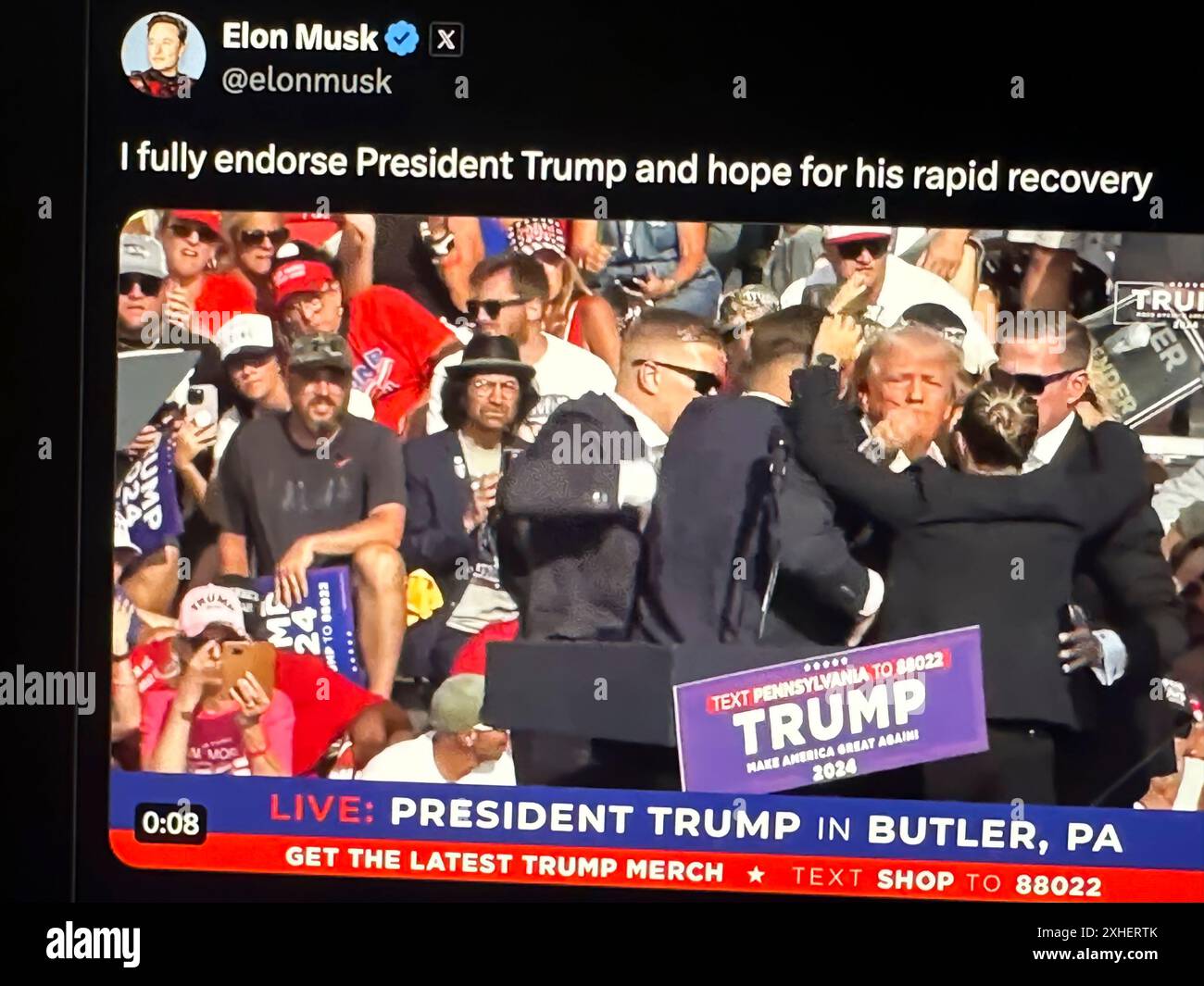 Butler, Pennsylvania, USA. 14th July, 2024. Elon Musk endorses Donald ...