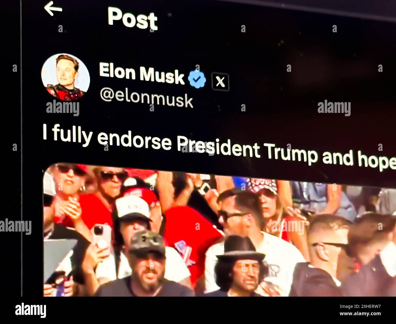 Butler, Pennsylvania, USA. 14th July, 2024. Elon Musk endorses Donald ...