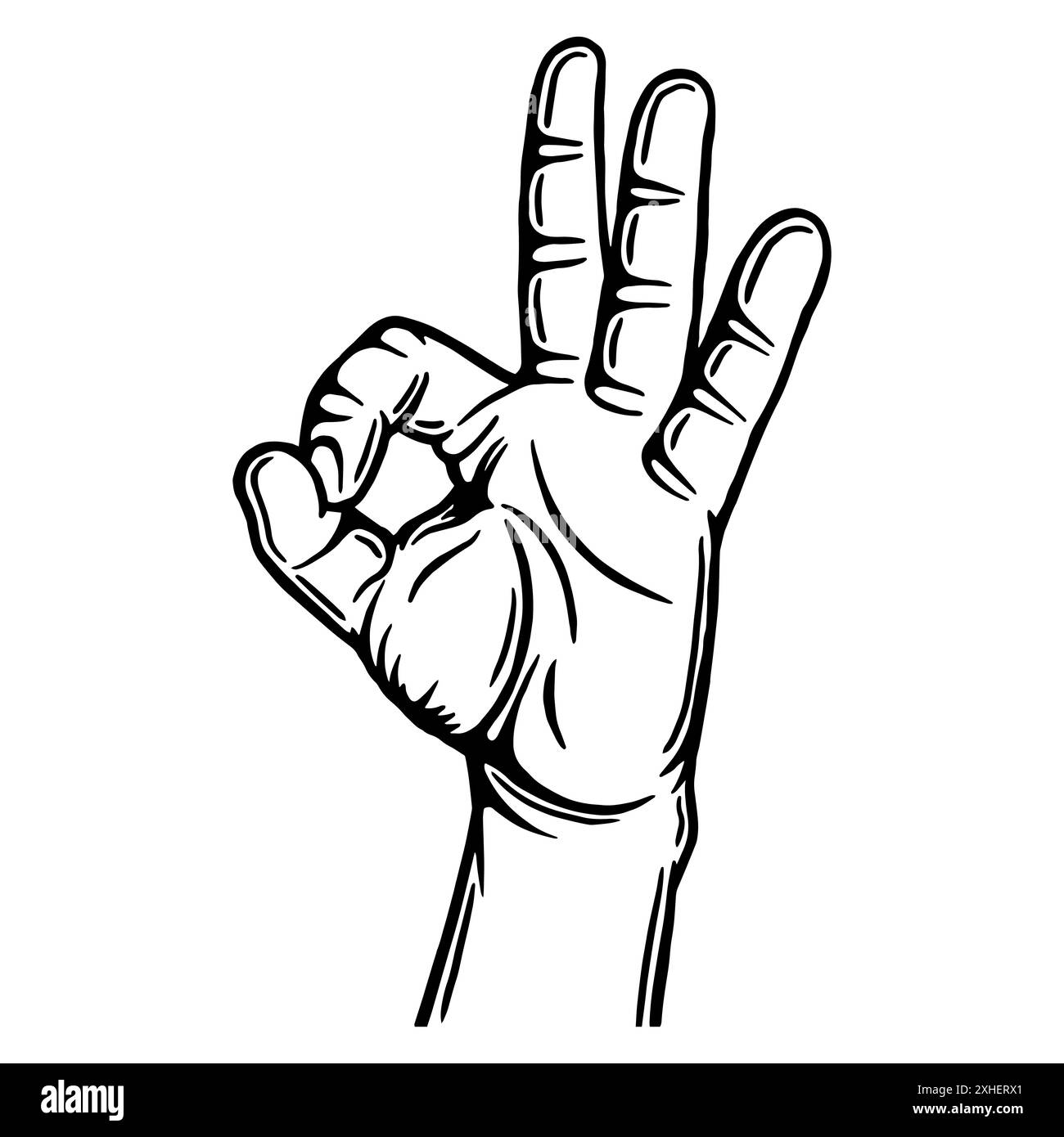 Male hand gestures. Okey sign. Outline silhouette. Design element. Vector illustration isolated ...