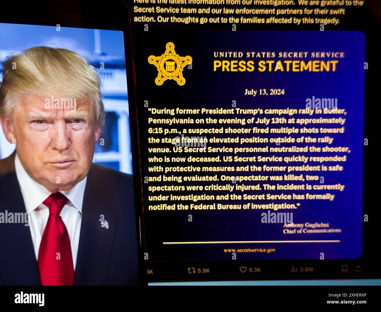 Butler, Pennsylvania, USA. 14th July, 2024. A U.S. Secret Service press ...