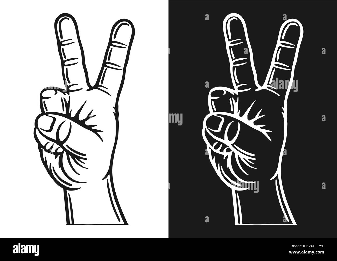 Hand gesture. Peace sign. Outline silhouette. Design element. Vector ...