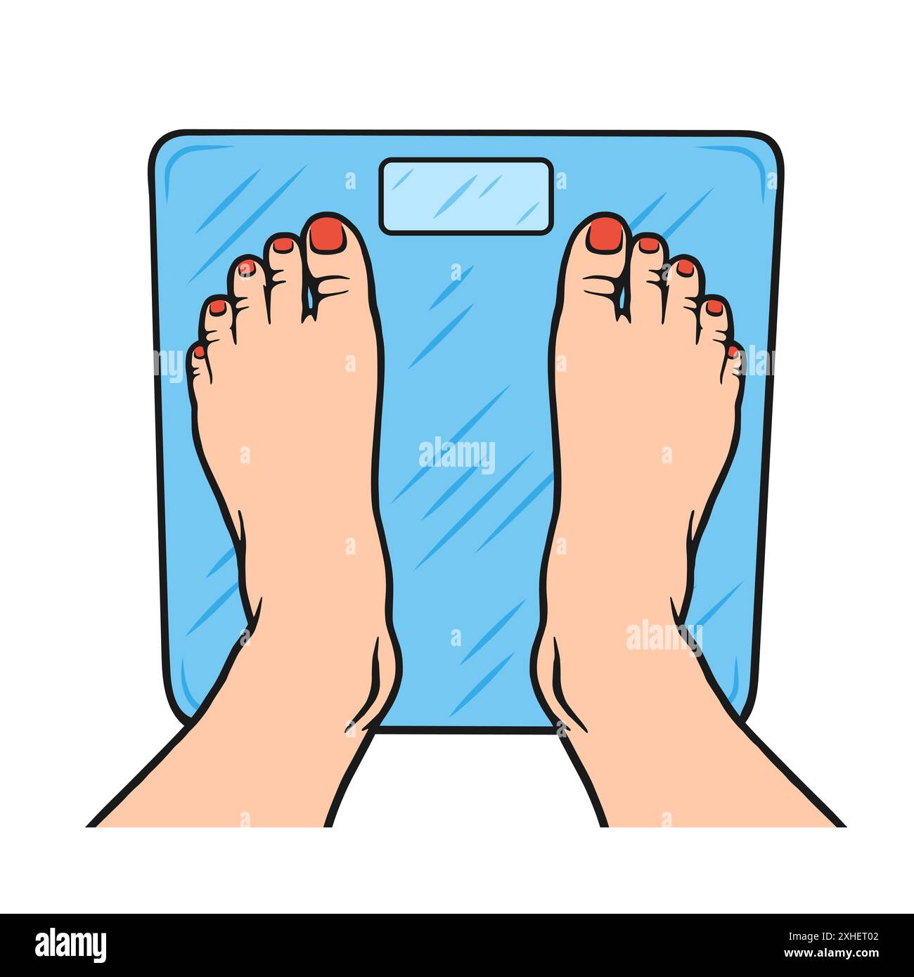Human feet are on the scales. Colorful vector illustration. Isolated on ...