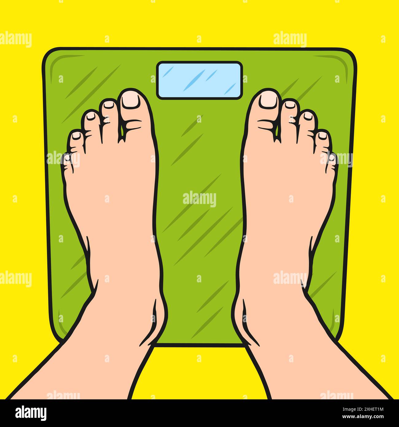 Human feet are on the scales. Colorful vector illustration. Isolated on ...
