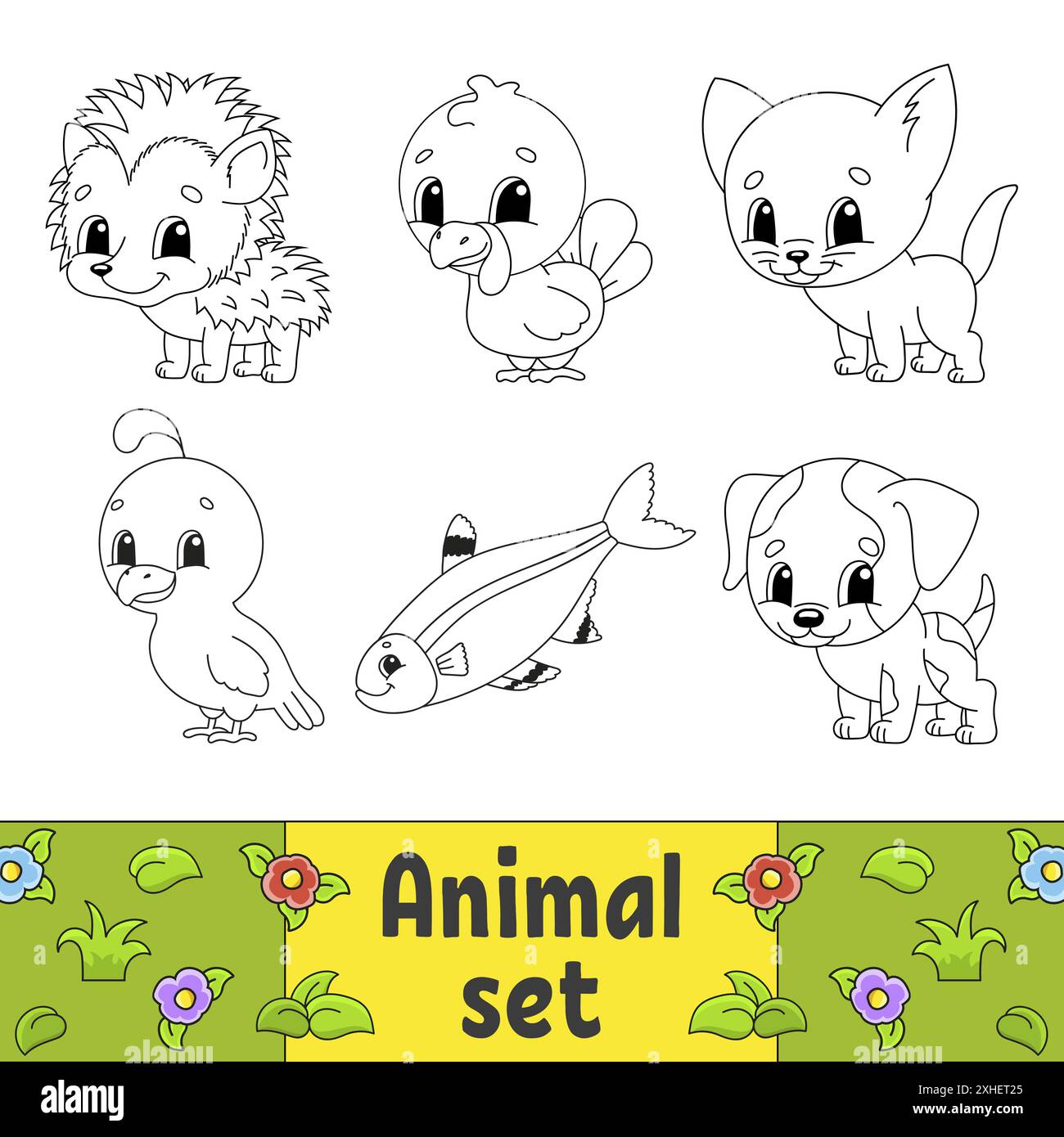 Coloring book for kids. Animal clipart. Cheerful characters. Vector ...