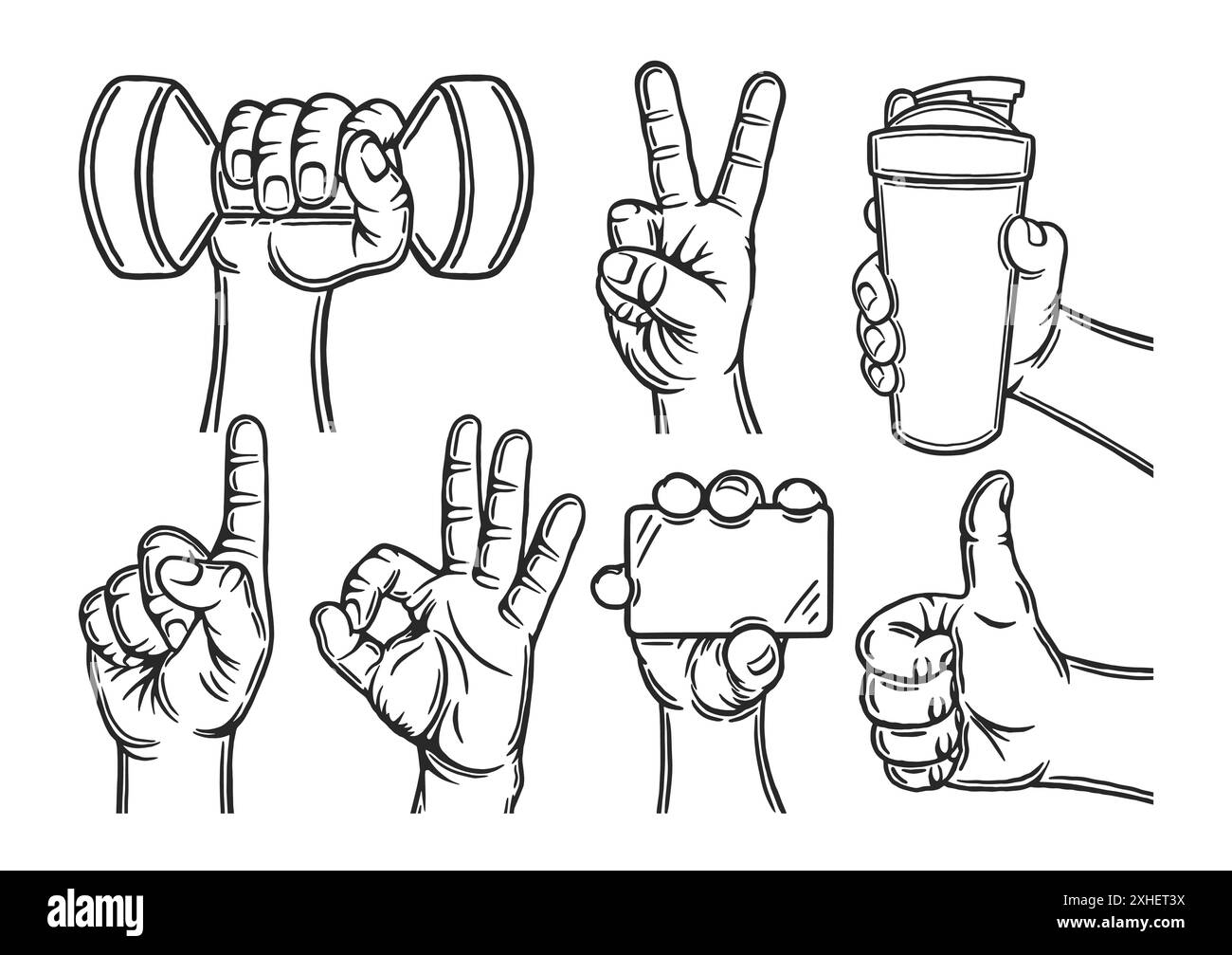 Male hand gestures set. Outline silhouette. Design element. Vector illustration isolated on ...