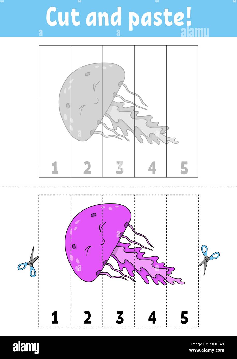 Learning numbers 1-5. Cut and glue. Cartoon character. Education ...