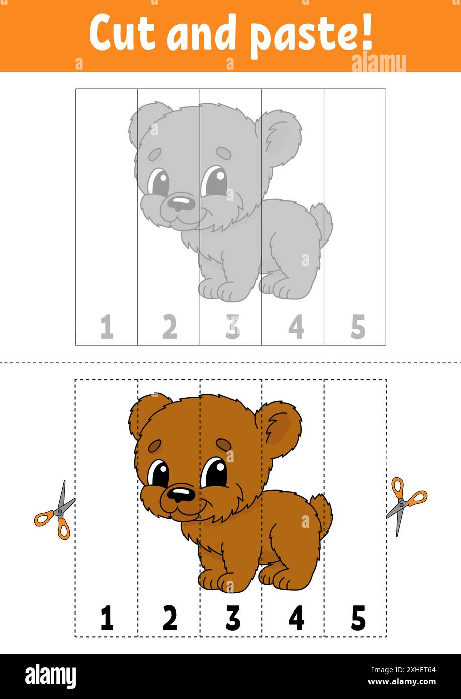 Learning numbers 1-5. Cut and glue. Cartoon character. Education ...