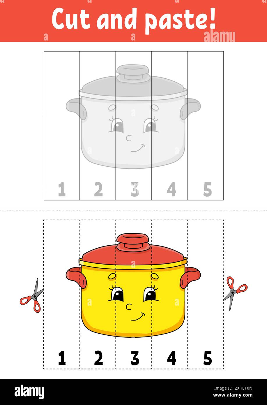 Learning numbers 1-5. Cut and glue. Cartoon character. Education ...