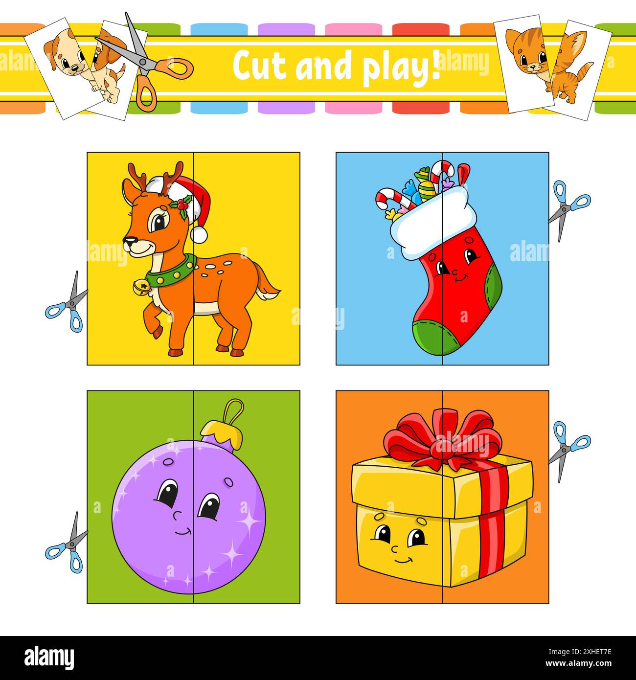 Cut and play. Flash cards. Color puzzle. Education developing worksheet ...