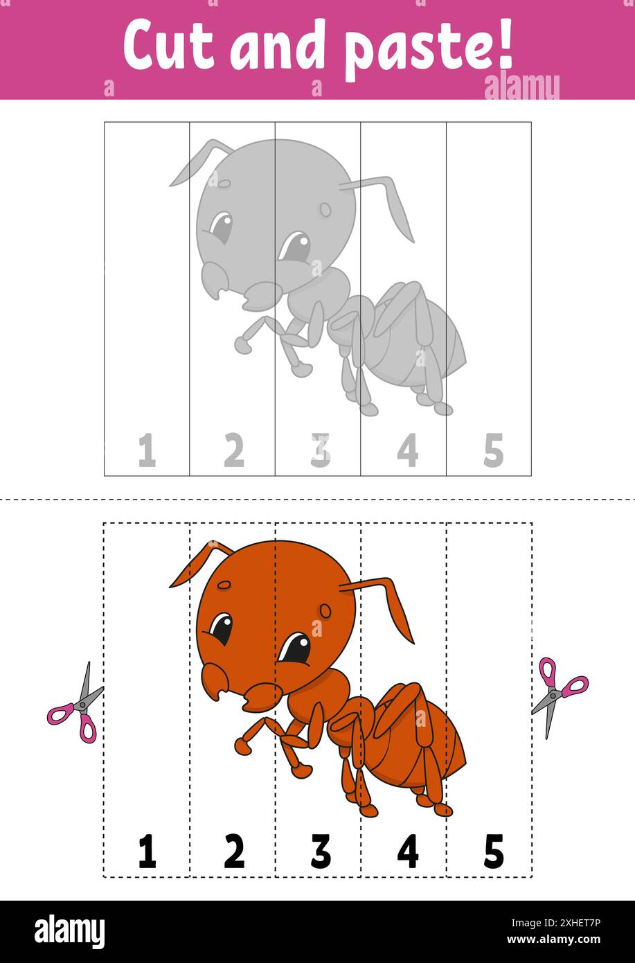 Learning numbers 1-5. Cut and glue. Cartoon character. Education ...