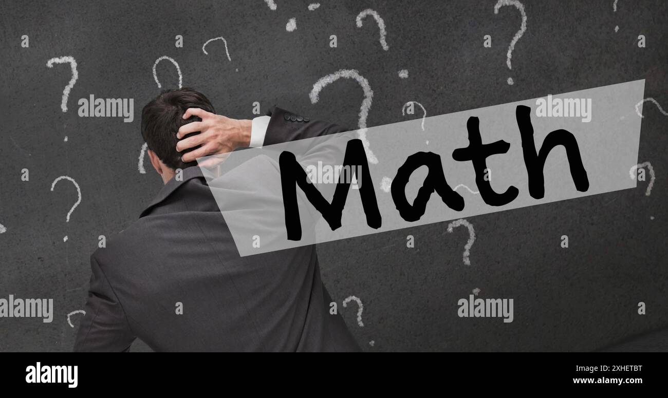 Image of math text and question marks over caucasian businessman Stock ...