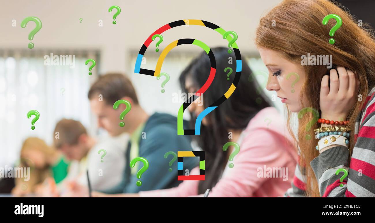 Image of question marks over diverse students in classroom Stock Photo ...