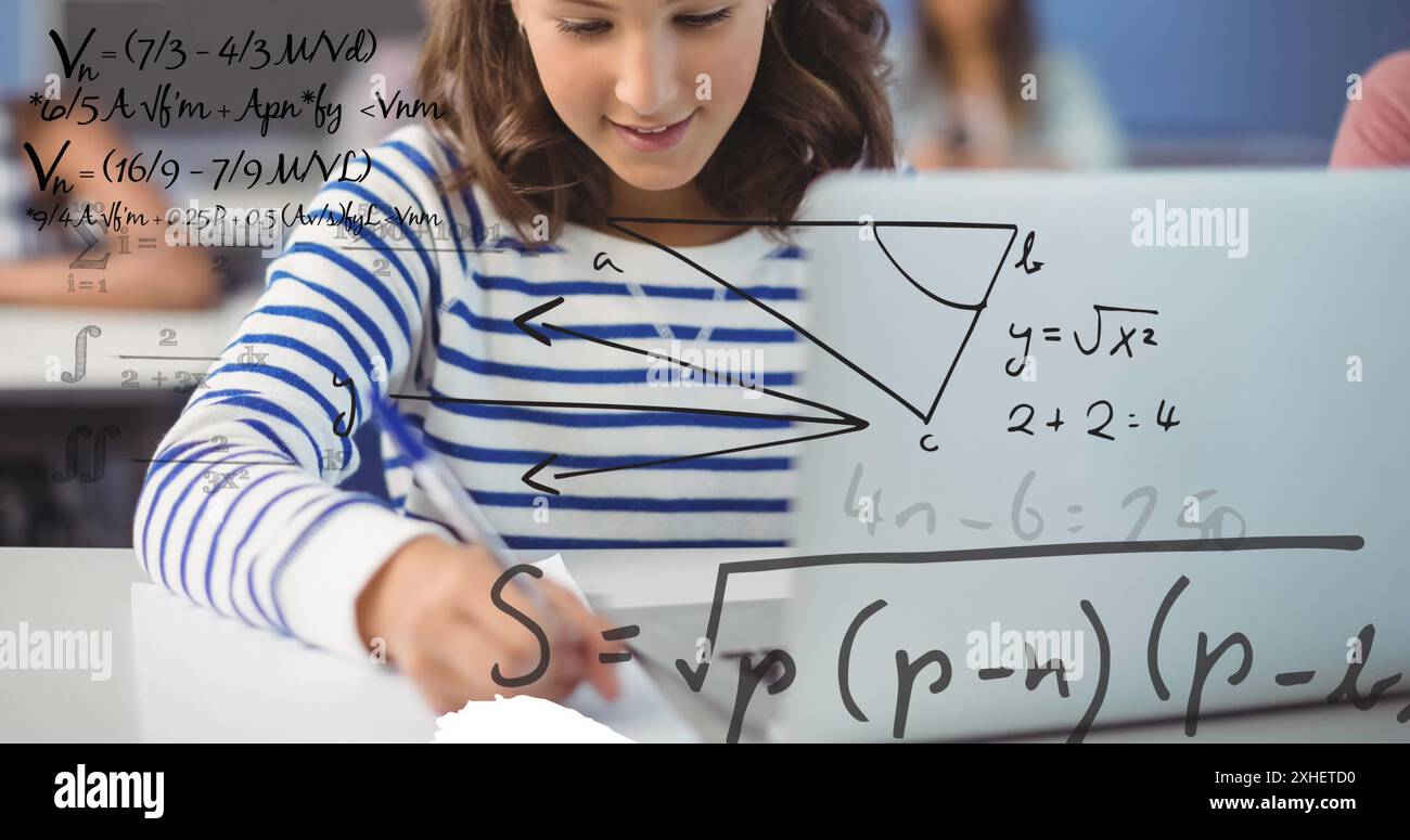 Image of question mark with mathematical equations over diverse ...