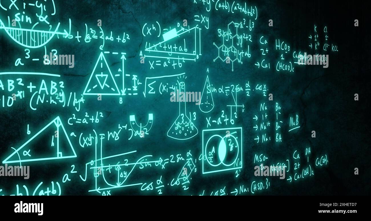 Image of scientific data processing over glowing light background ...