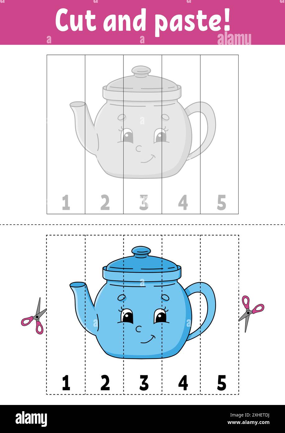 Learning numbers 1-5. Cut and glue. Cartoon character. Education ...