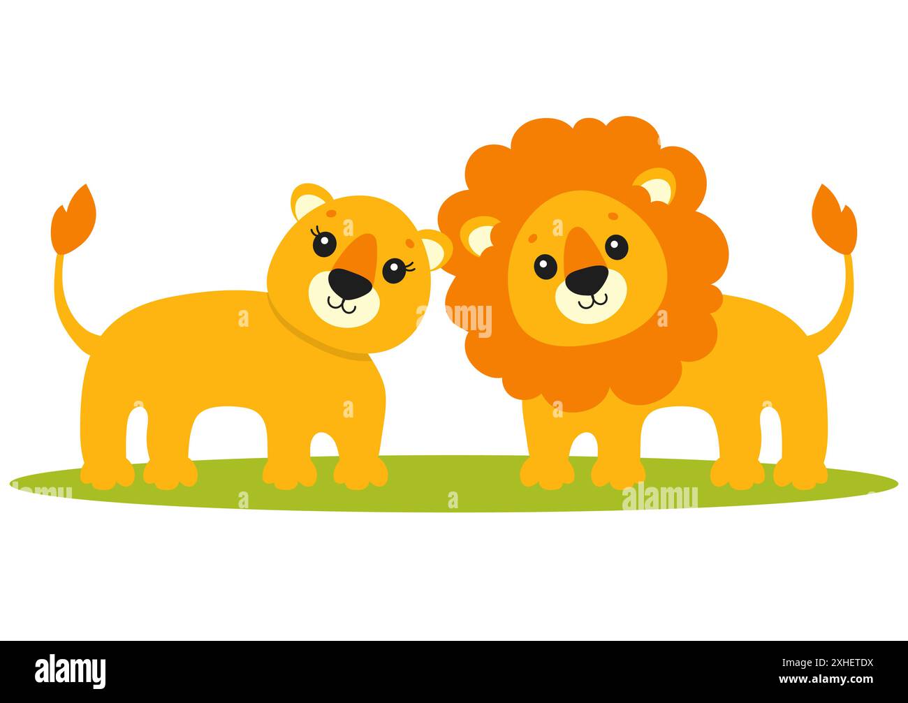 Cute lion and lioness. Wild animal. Cartoon character. Colorful vector ...
