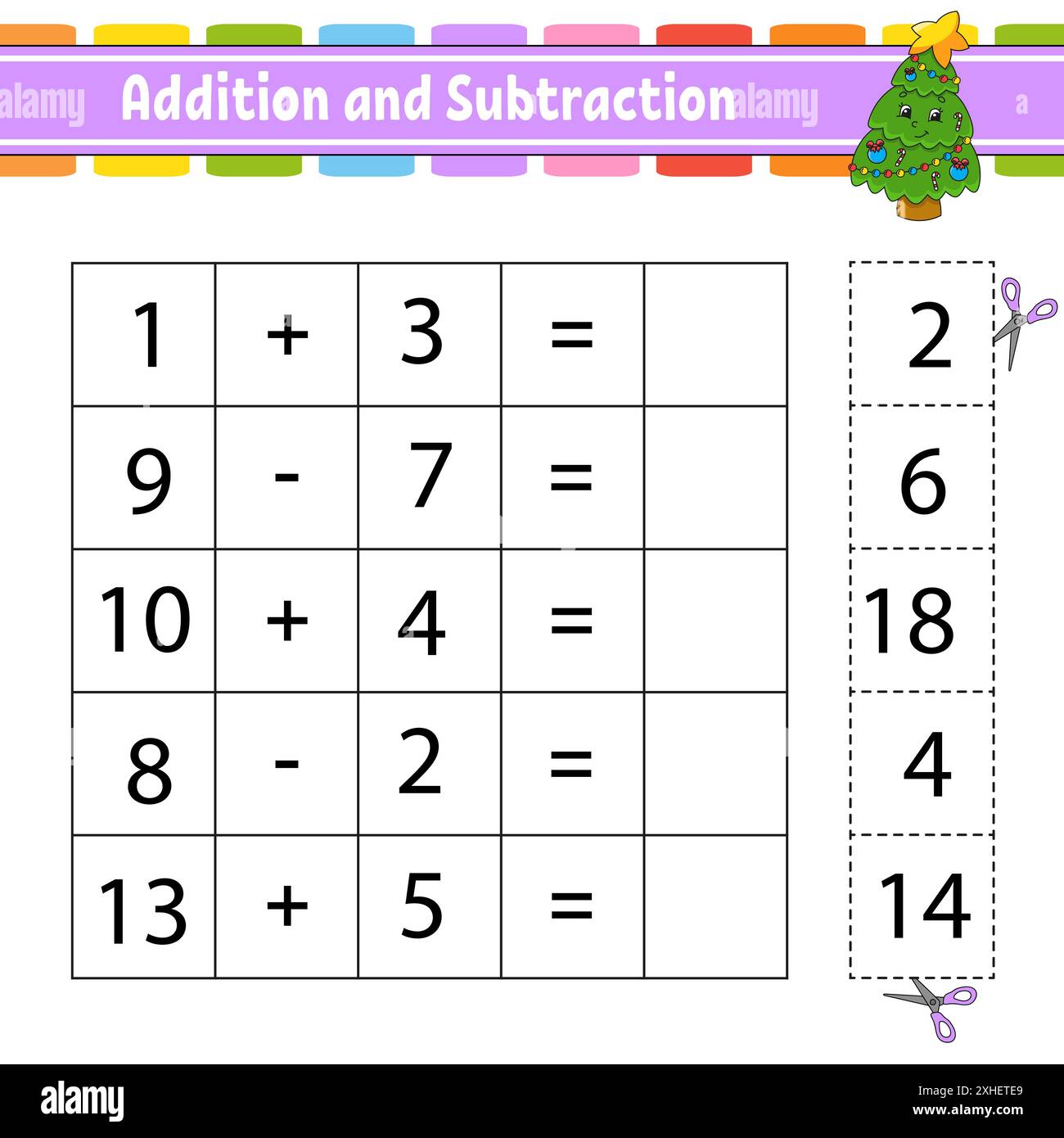Addition and subtraction. Task for kids. Cut and paste. Education ...