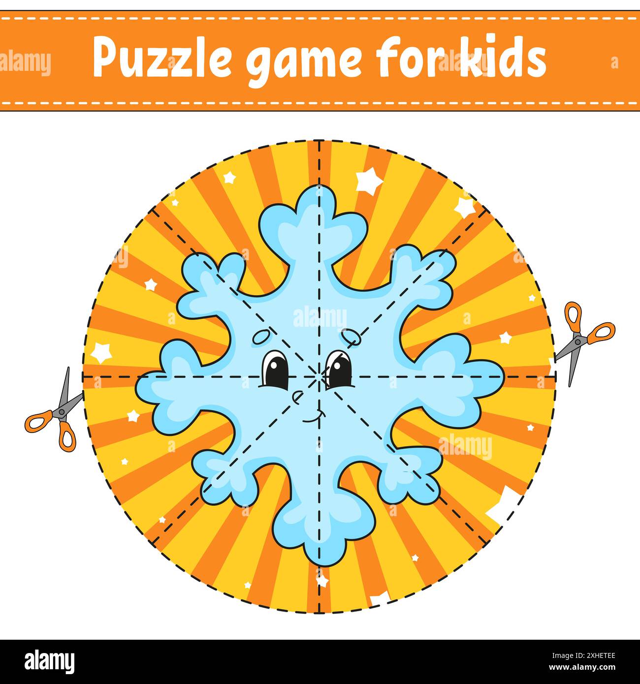 Cut and play. Round puzzle snowflake. Logic puzzle for kids. Activity ...