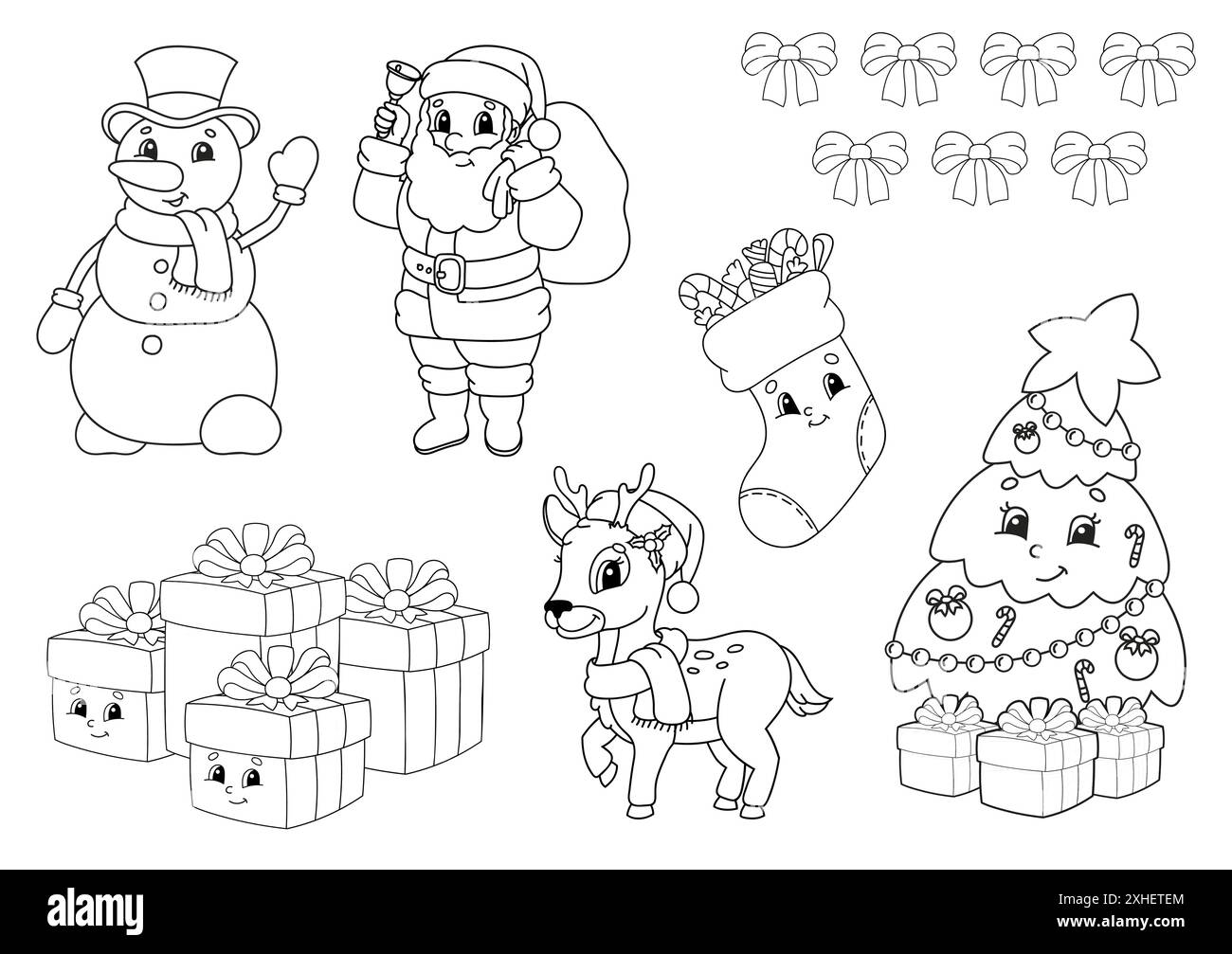 Coloring book for kids. Christmas theme. Cheerful characters. Vector ...