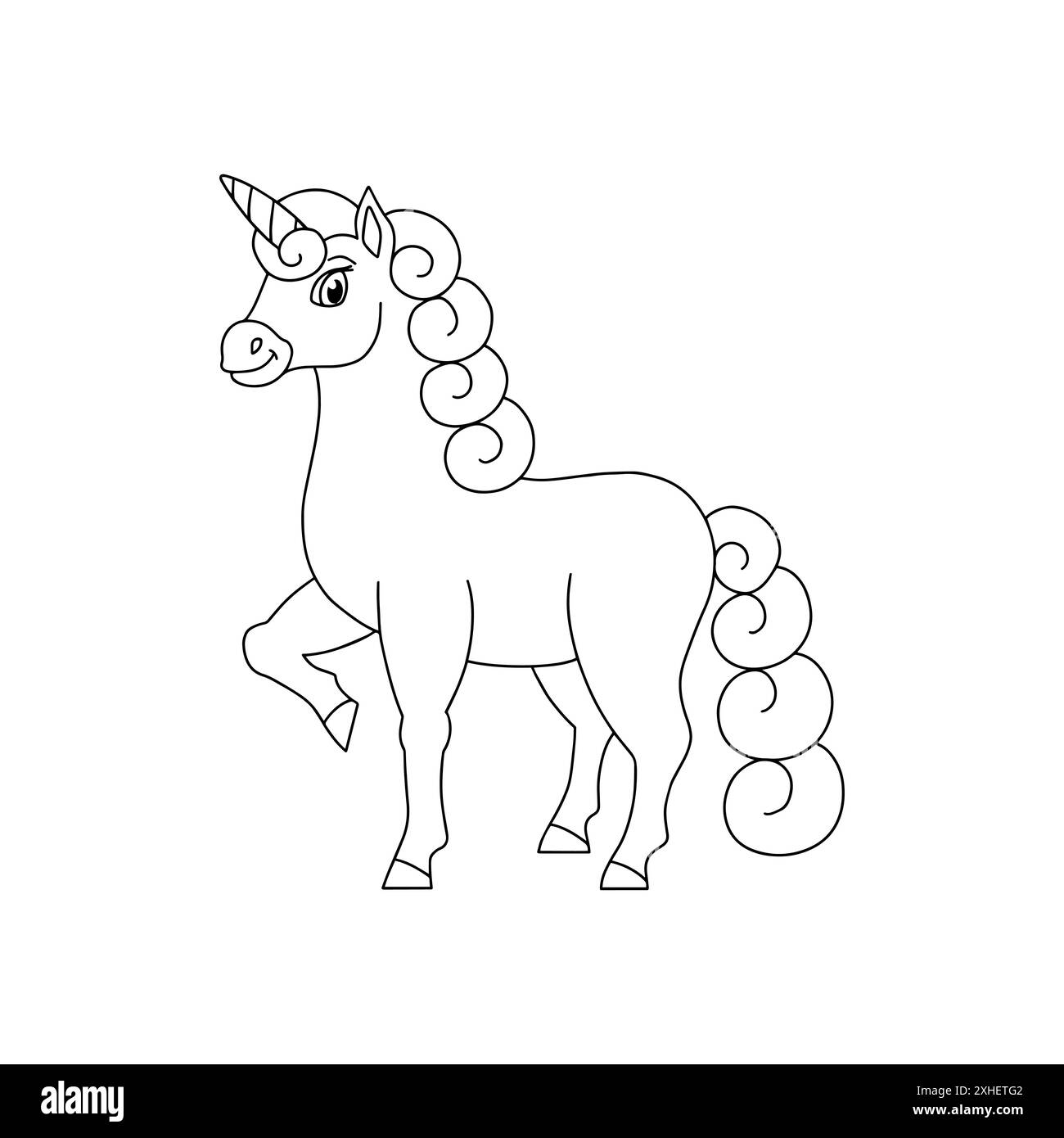 Magic fairy unicorn. Cute horse. Coloring book page for kids. Cartoon ...