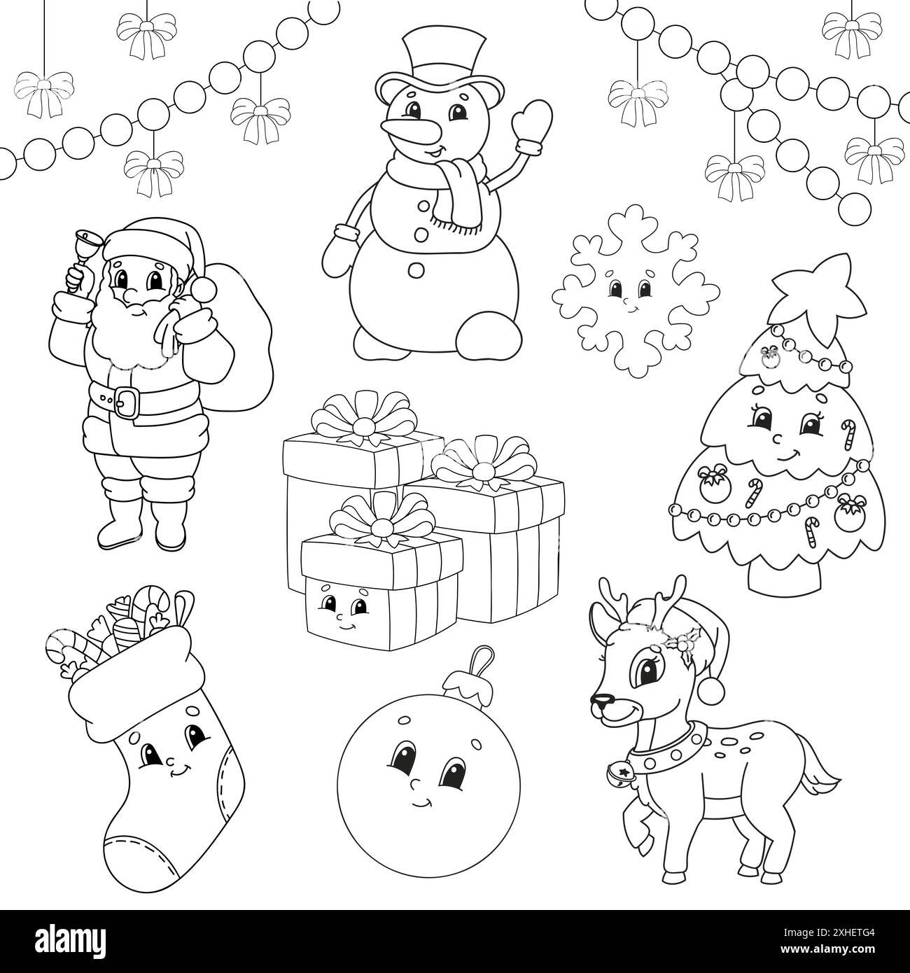 Coloring book for kids. Christmas theme. Cheerful characters. Vector ...