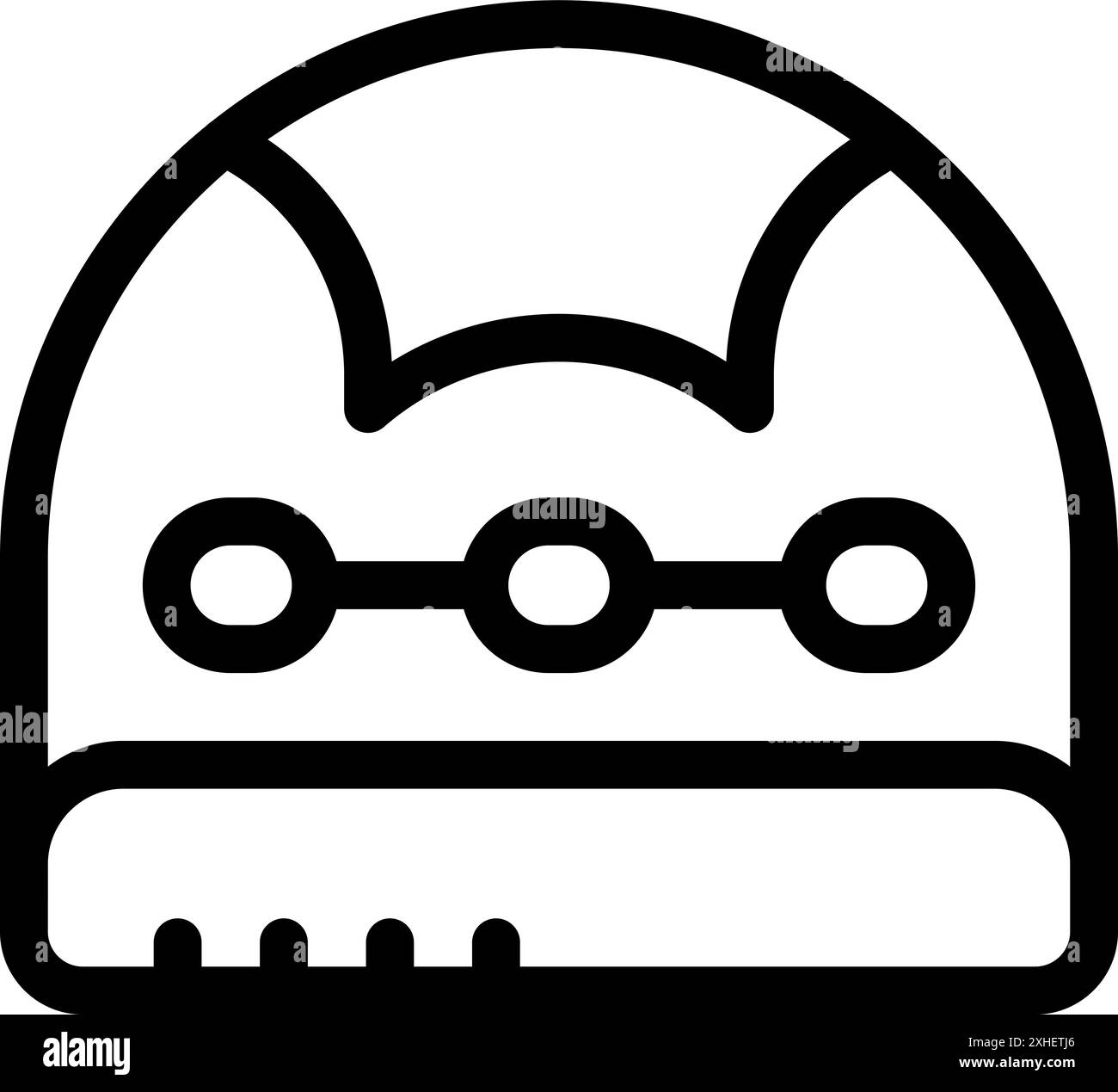 Simple black outline icon of a smart helmet with sensors, representing ...