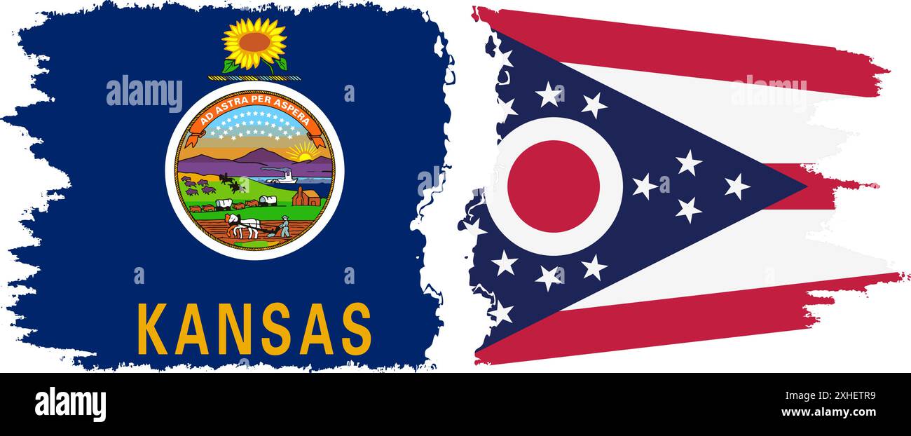 Ohio and Kansas states grunge brush flags connection, vector Stock ...