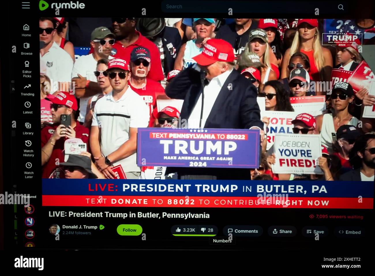 July 13, 2024: SOCIAL MEDIA. A livestream on Rumble of Donald Trump ...