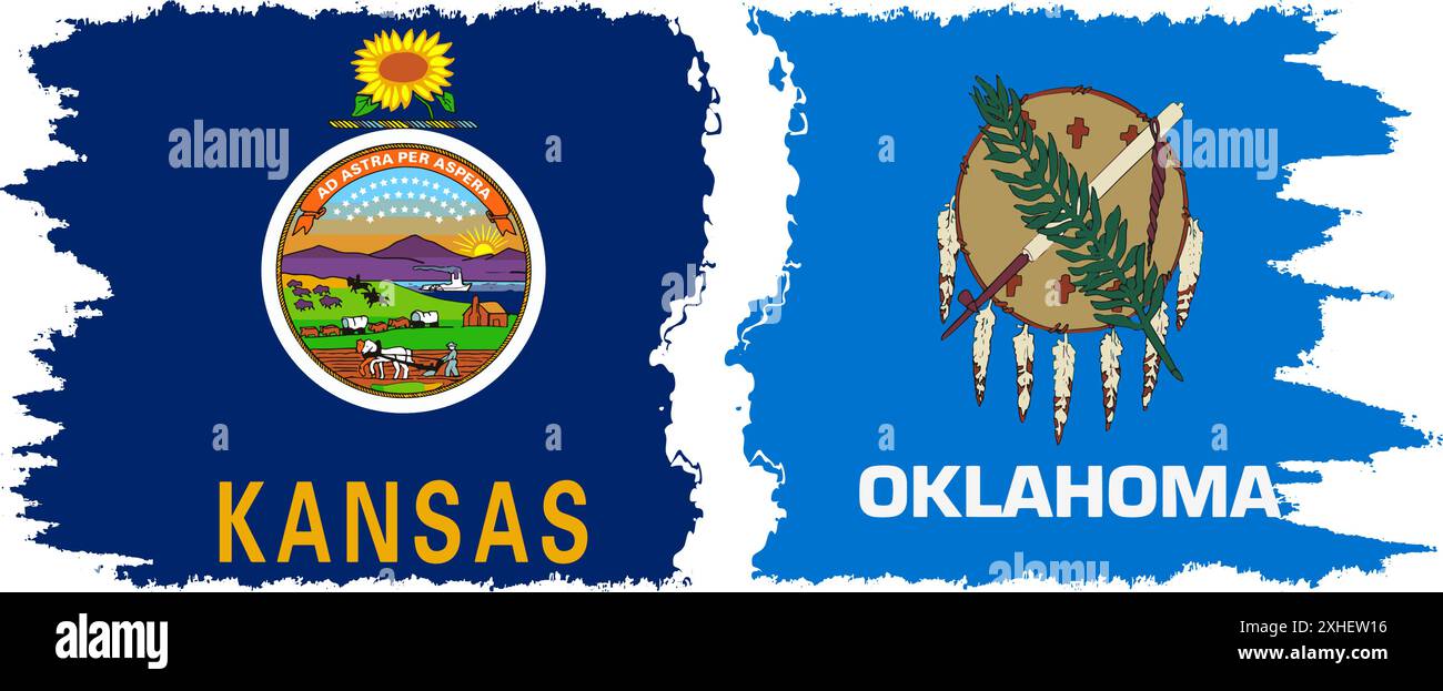 Oklahoma and Kansas states grunge brush flags connection, vector Stock ...