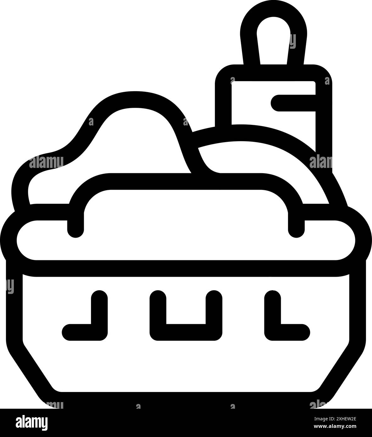 Line icon of a shopping basket overflowing with groceries including a ...