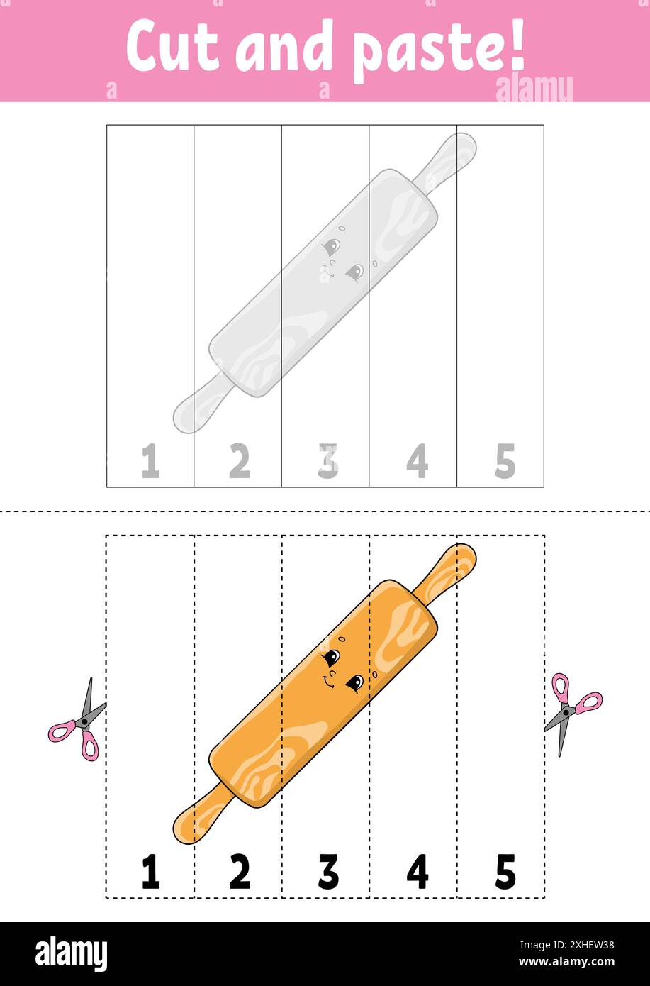 Learning numbers 1-5. Cut and glue. Cartoon character. Education ...