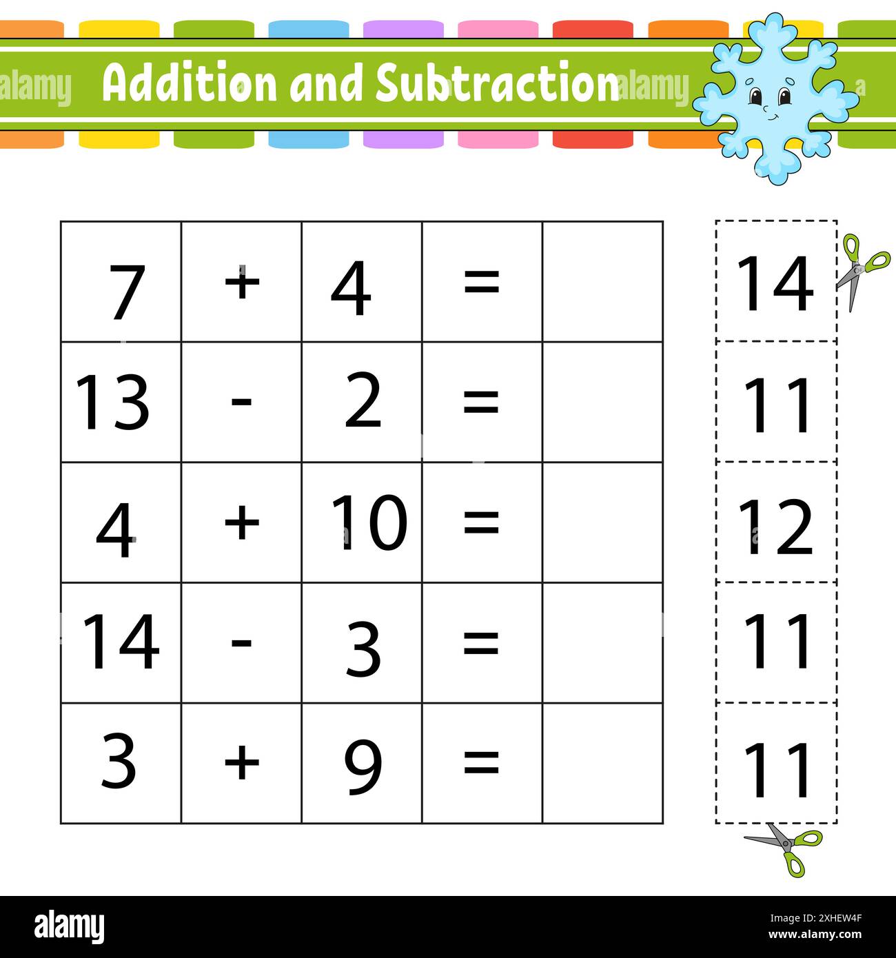 Addition and subtraction. Task for kids. Cut and paste. Education ...