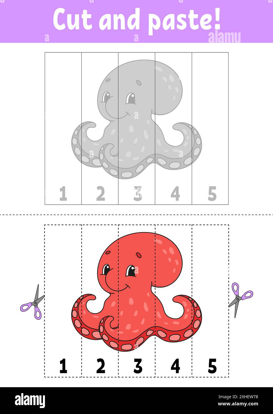 Learning numbers 1-5. Cut and glue. Cartoon character. Education ...