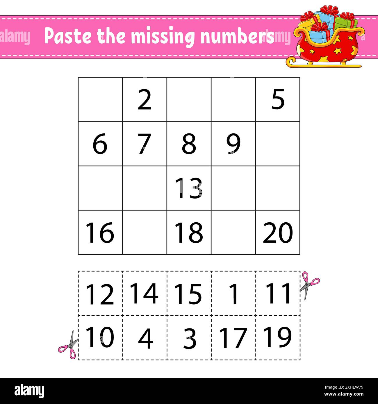 Paste the missing numbers 1-20. Game for children. Handwriting practice ...