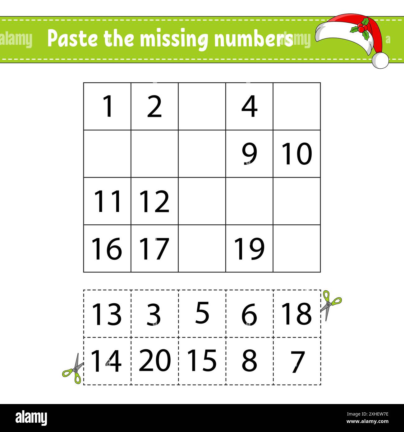 Paste the missing numbers 1-20. Game for children. Handwriting practice ...