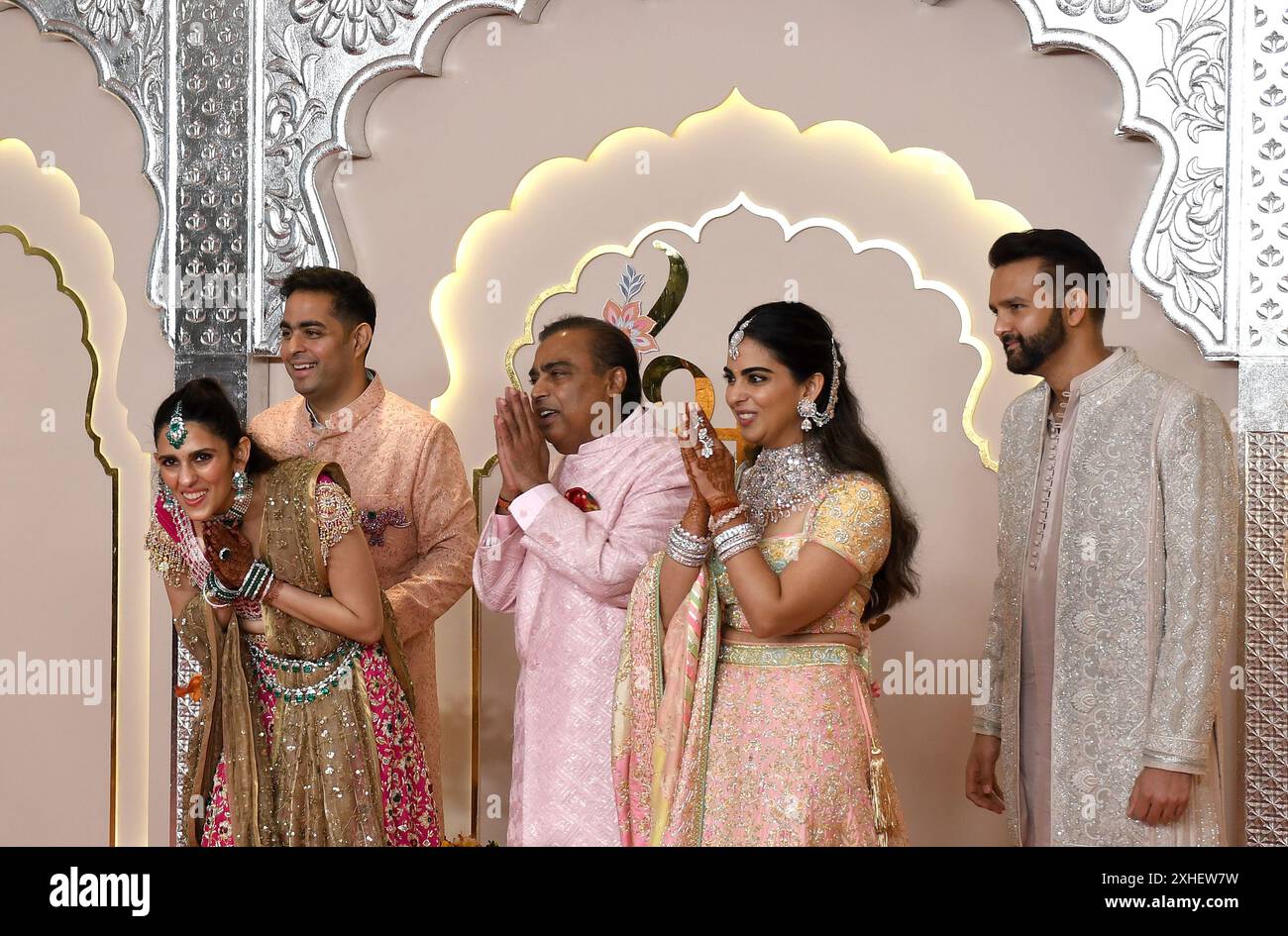 Mumbai, India. 12th July, 2024. L-R Akash Ambani (son of Indian ...