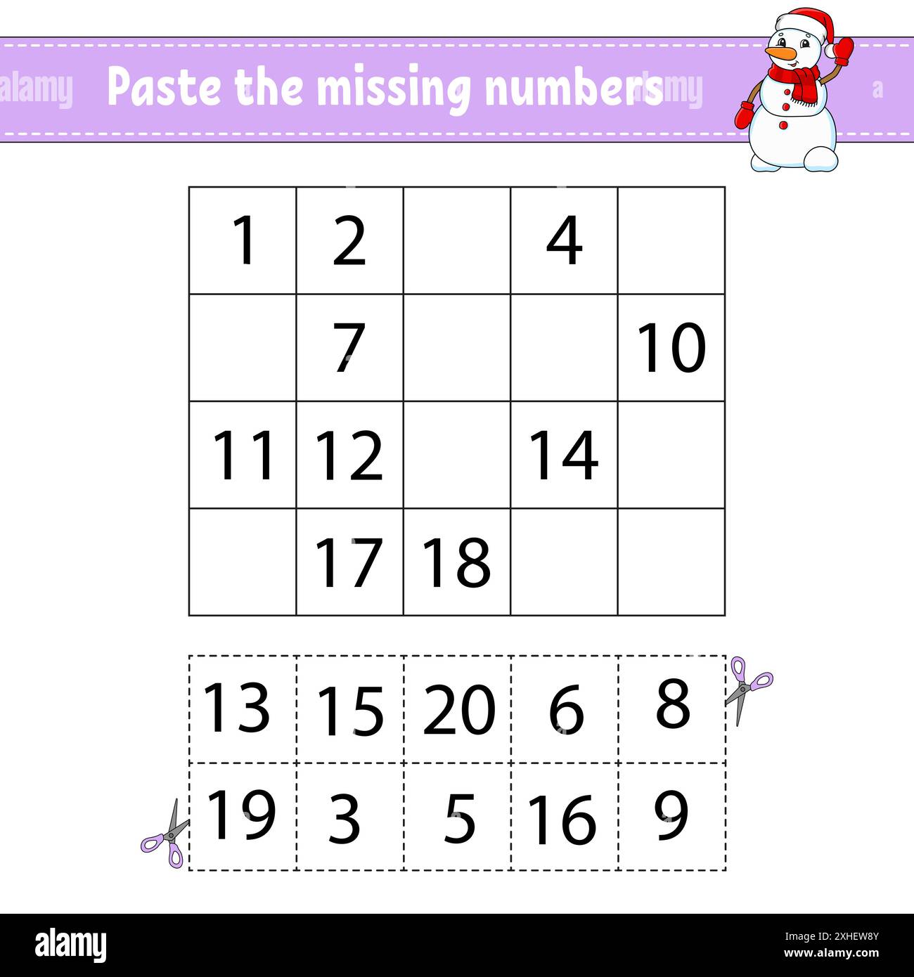 Paste the missing numbers 1-20. Game for children. Handwriting practice ...
