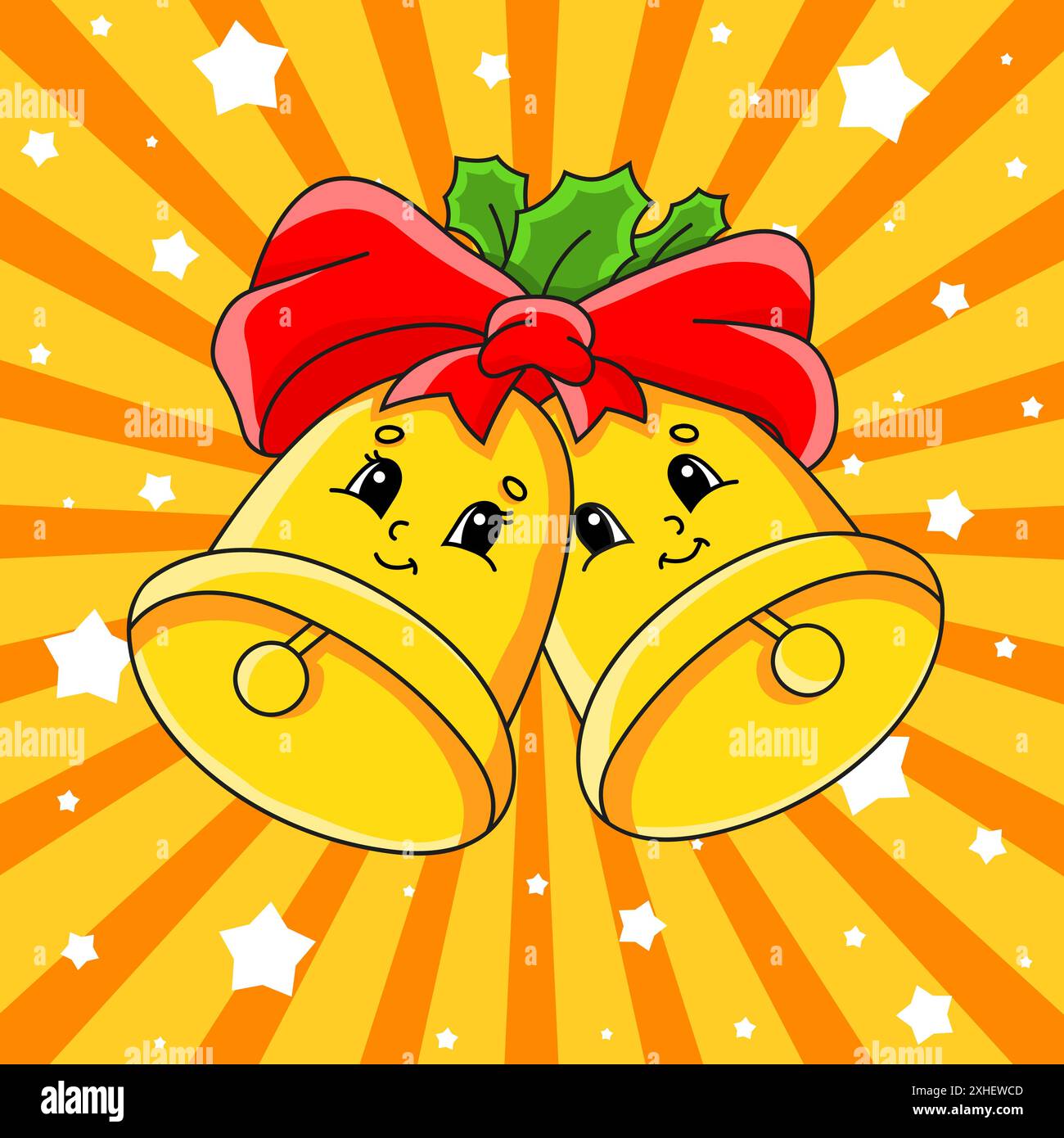 Christmas bells. Cute cartoon character. Colorful vector illustration ...