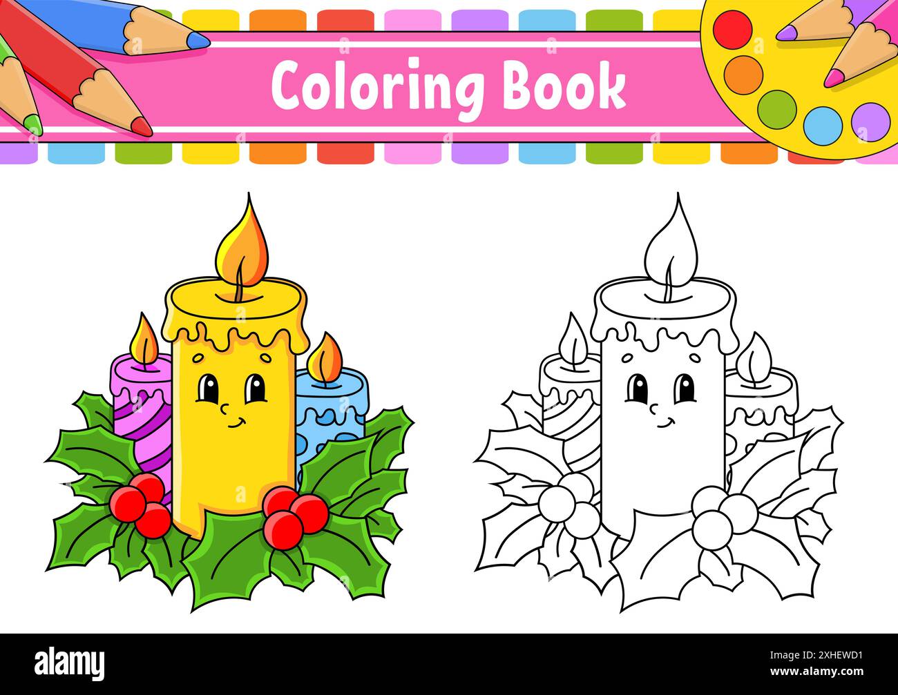 Christmas candles. Coloring book for kids. cartoon character. Vector ...