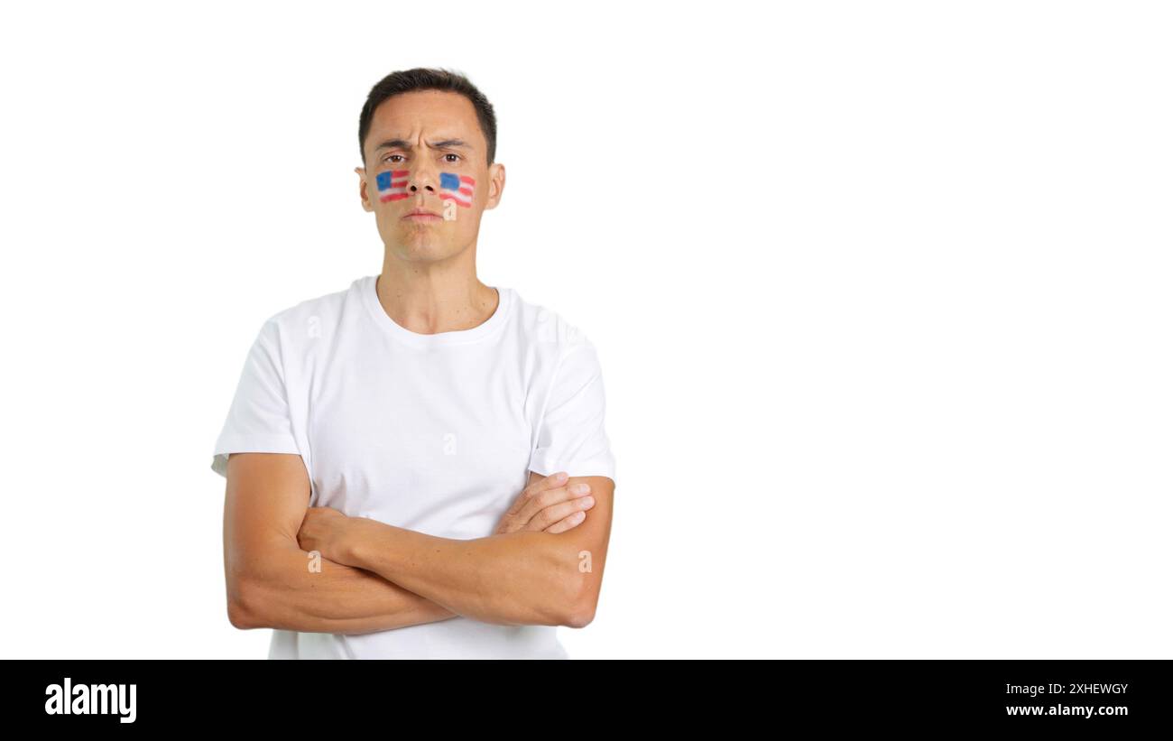 Dignified and serious man with United States flag painted on face Stock ...
