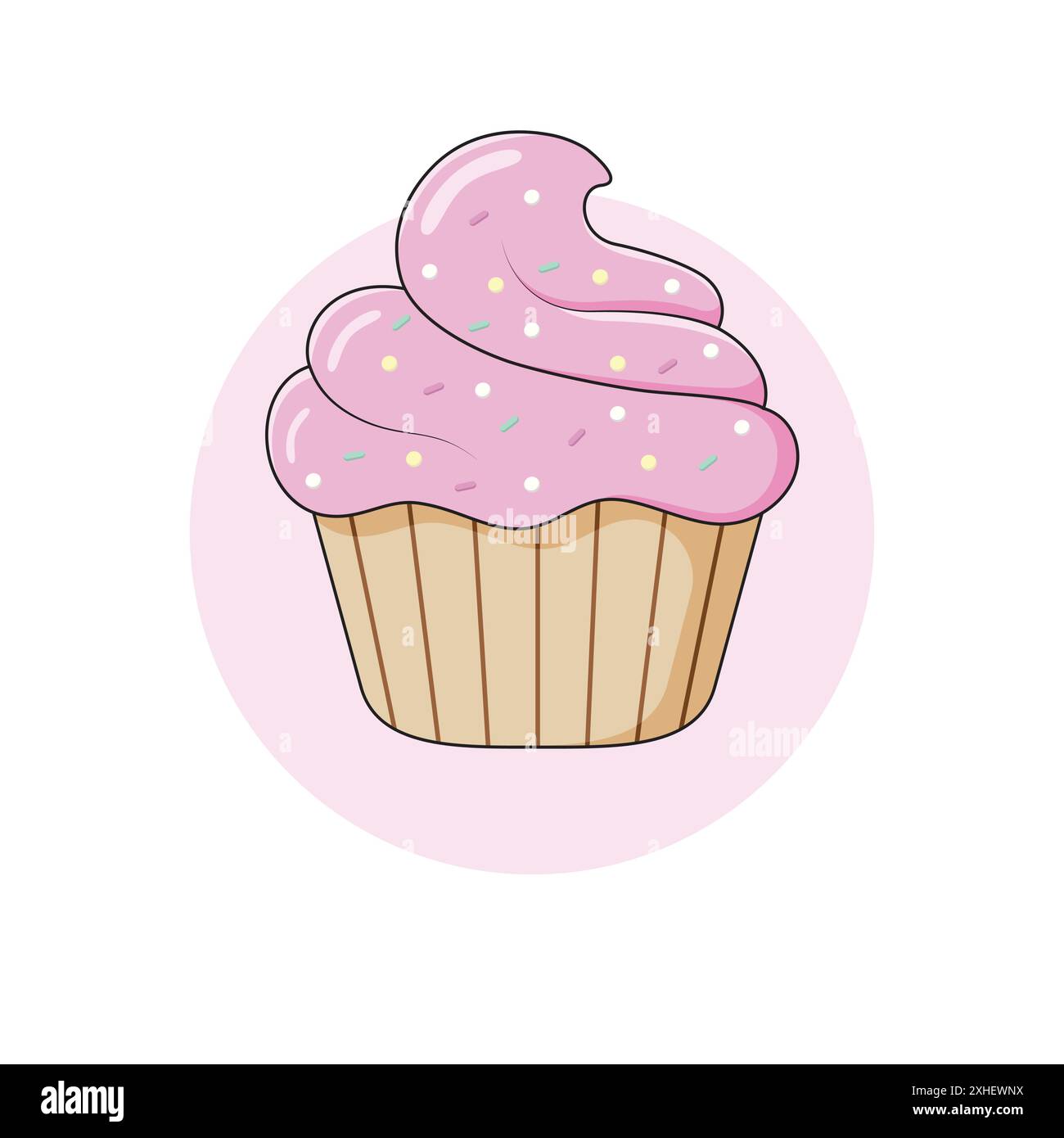 Delicious Small Cupcake with Strawberry cream in brown Cup on a Pink ...
