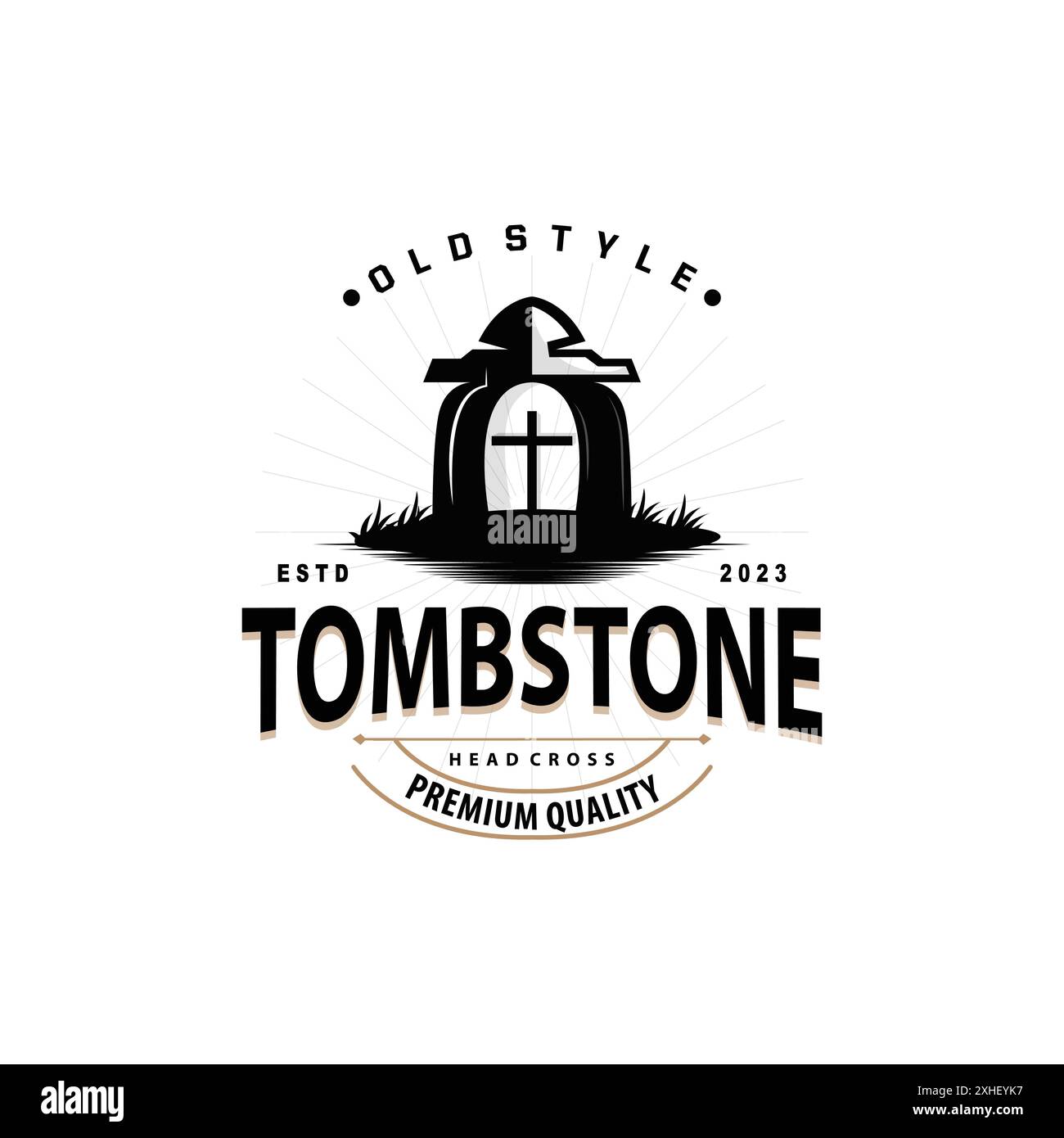 Tombstone Logo, Tomb Cemetery Cross, Simple Vintage Halloween Grave Design Stock Vector Image ...